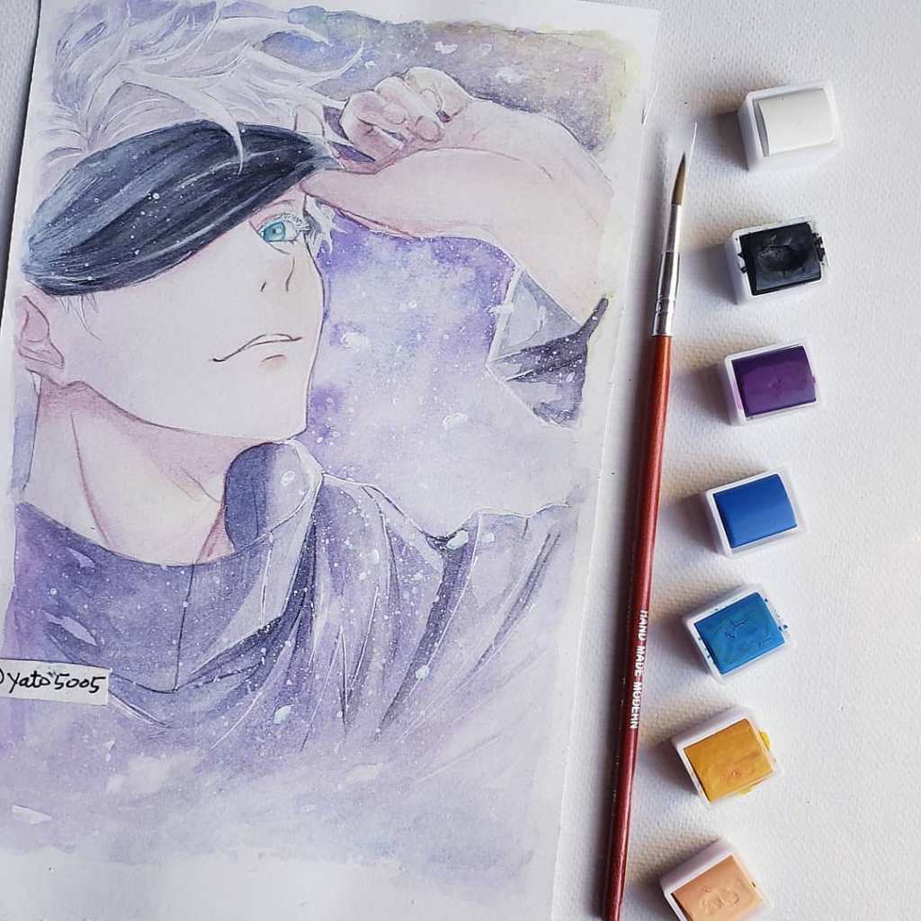 Gojo Satoru watercolor painting from Jujutsu Kaisen by Yato5005