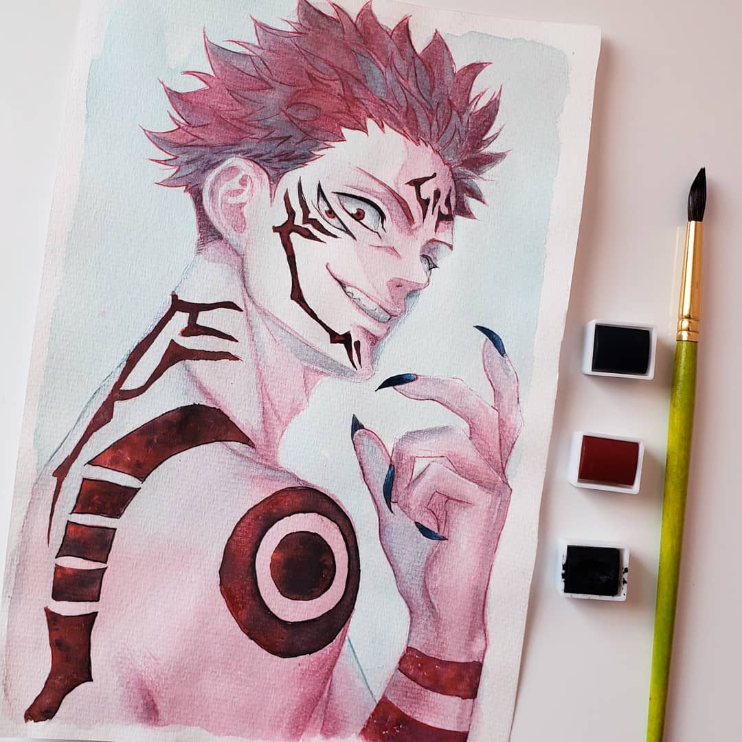 Ryomen Sukuna watercolor painting from Jujutsu Kaisen by Yato5005